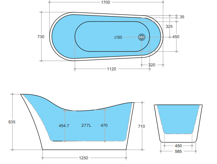 Bevel | 1700mm High Back Gloss White & Gloss Black Freestanding Bathtub ...