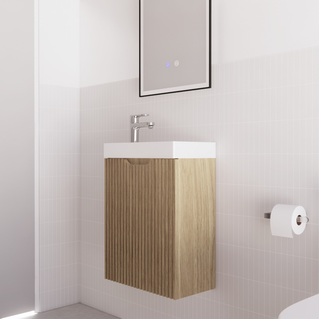 Riva | American Oak 450mm Mini Wall Hung Vanity - Bathroom Upgrade