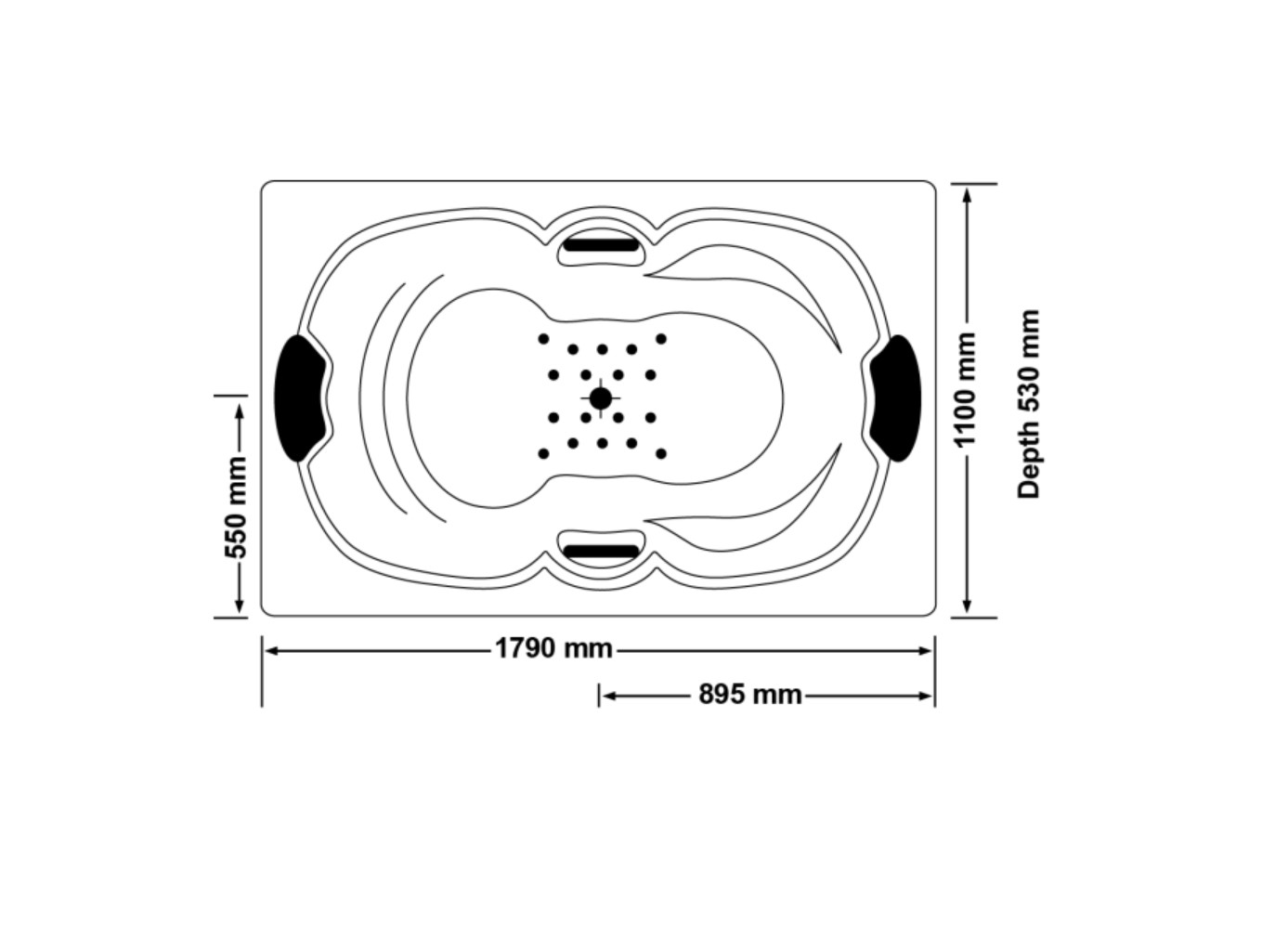 Broadway | Andorra 2 Person Drop In Built In Wide Spa Bath 1790 x 1100 ...