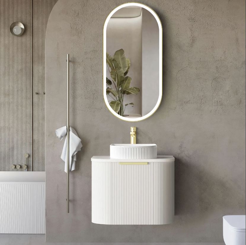 Otti Australia | Bondi Fluted Matte White 600mm Wall Hung Curved Vanity ...