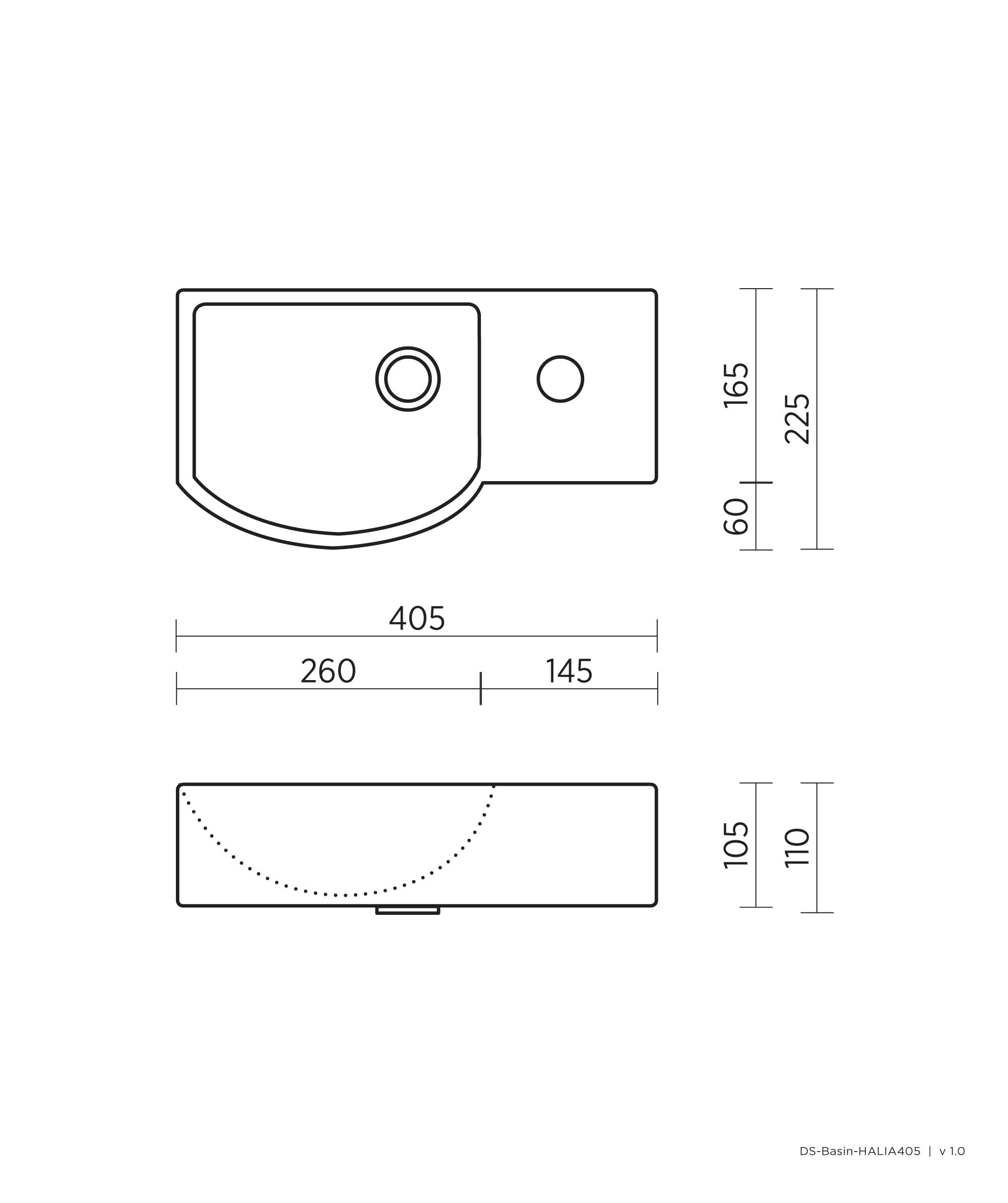 Seima | Syros 405 Gloss White Wall Hung Compact Mini Basin 405 x 225 x ...