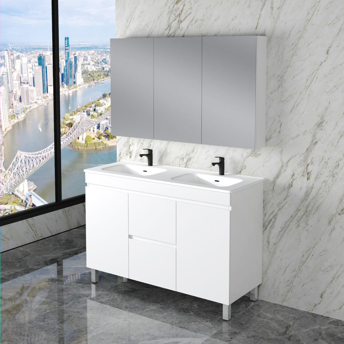 Luca | 1200mm Gloss White Double Bowl Freestanding Vanity On Legs ...