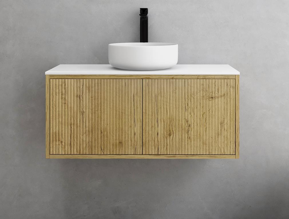 Bellevue Ensuite | 900mm Prime Oak Fluted Narrow Wall Hung Vanity ...