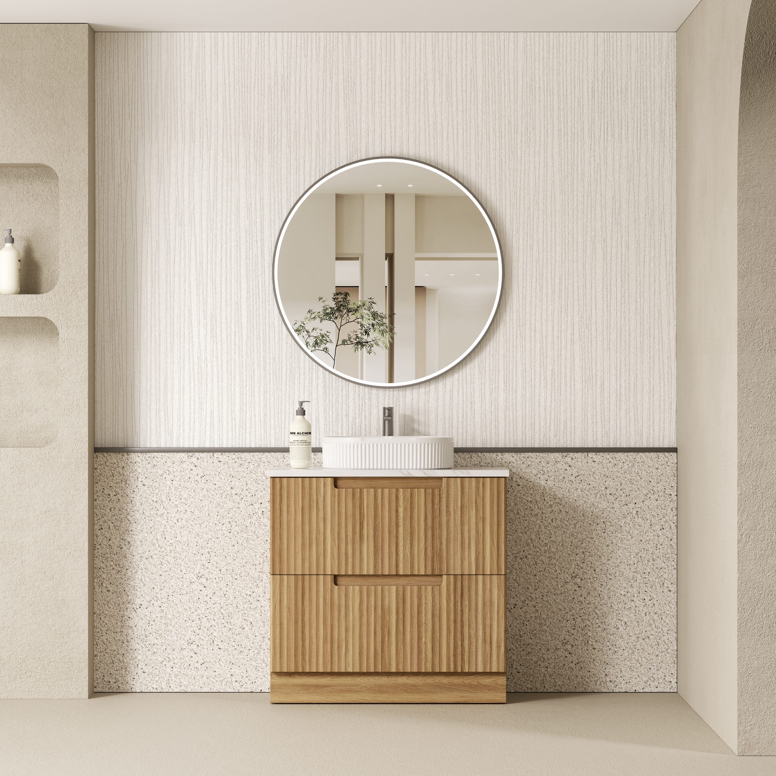 Aulic | Lovina 900mm Harvest Oak Fluted Free Standing Vanity - Bathroom ...