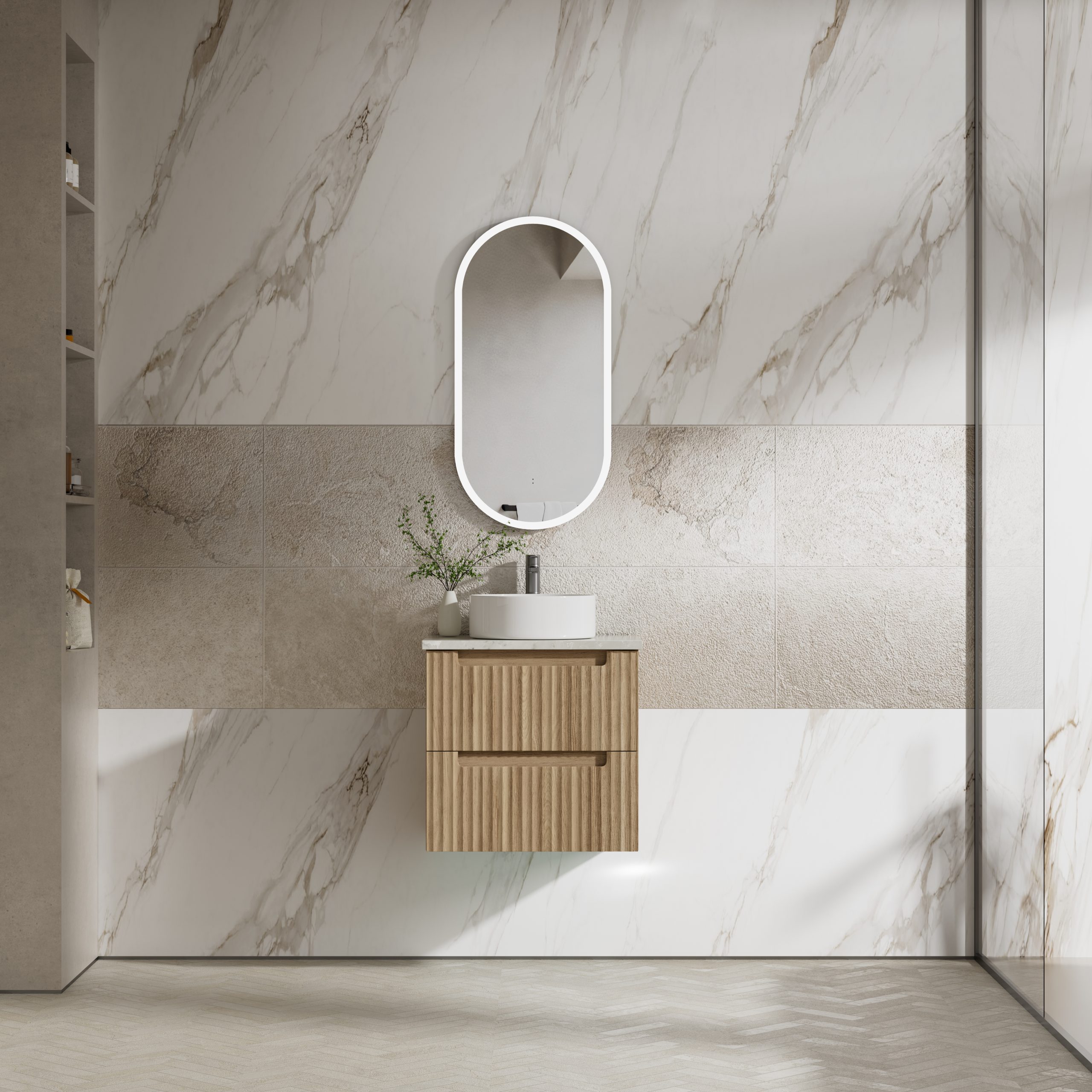 Aulic | Lovina Tier 600mm Harvest Oak Fluted Wall Hung Vanity ...