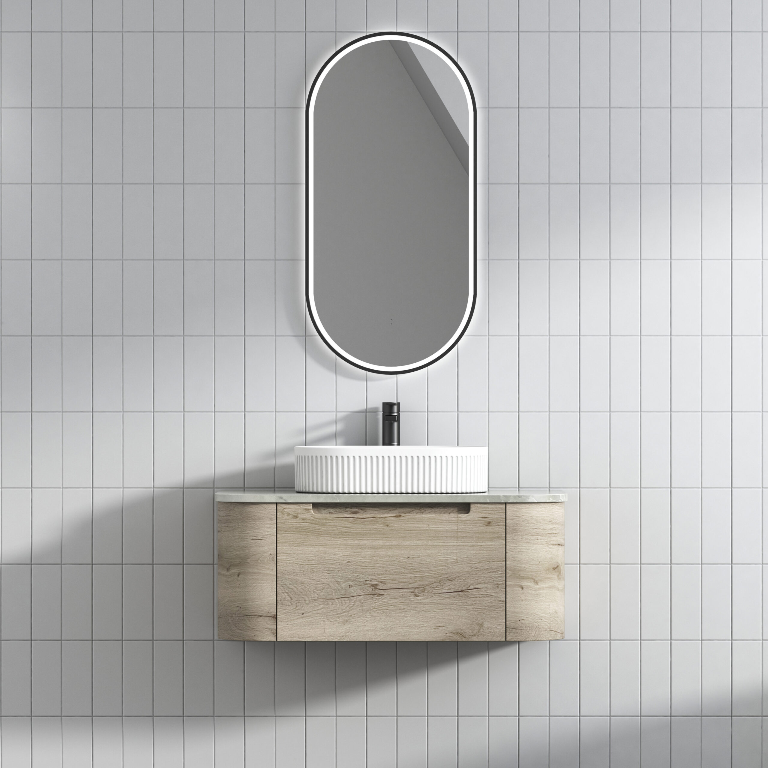 Aulic | Hamilton 900mm White Oak Wall Hung Curved Vanity - Bathroom Upgrade
