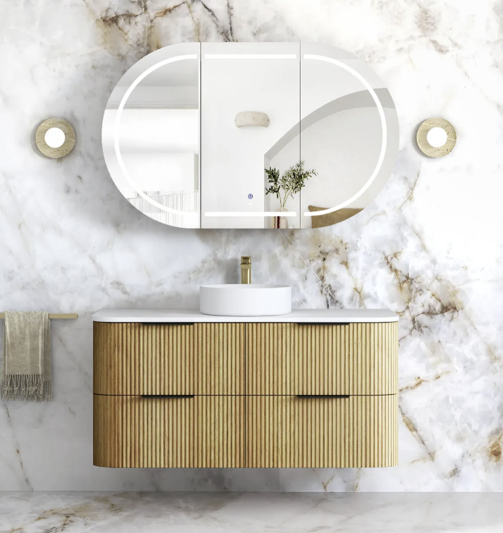 Otti Australia | Havana Woodland Oak Fluted Wall Hung Curved Vanity ...