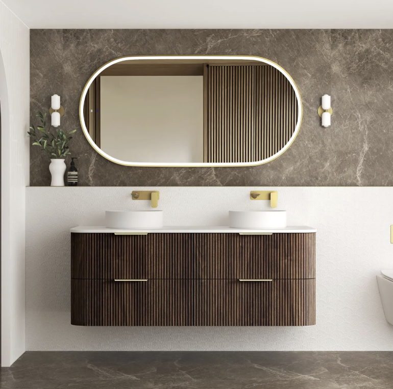 Otti Australia | Havana Sable Walnut Fluted Wall Hung Double Bowl ...